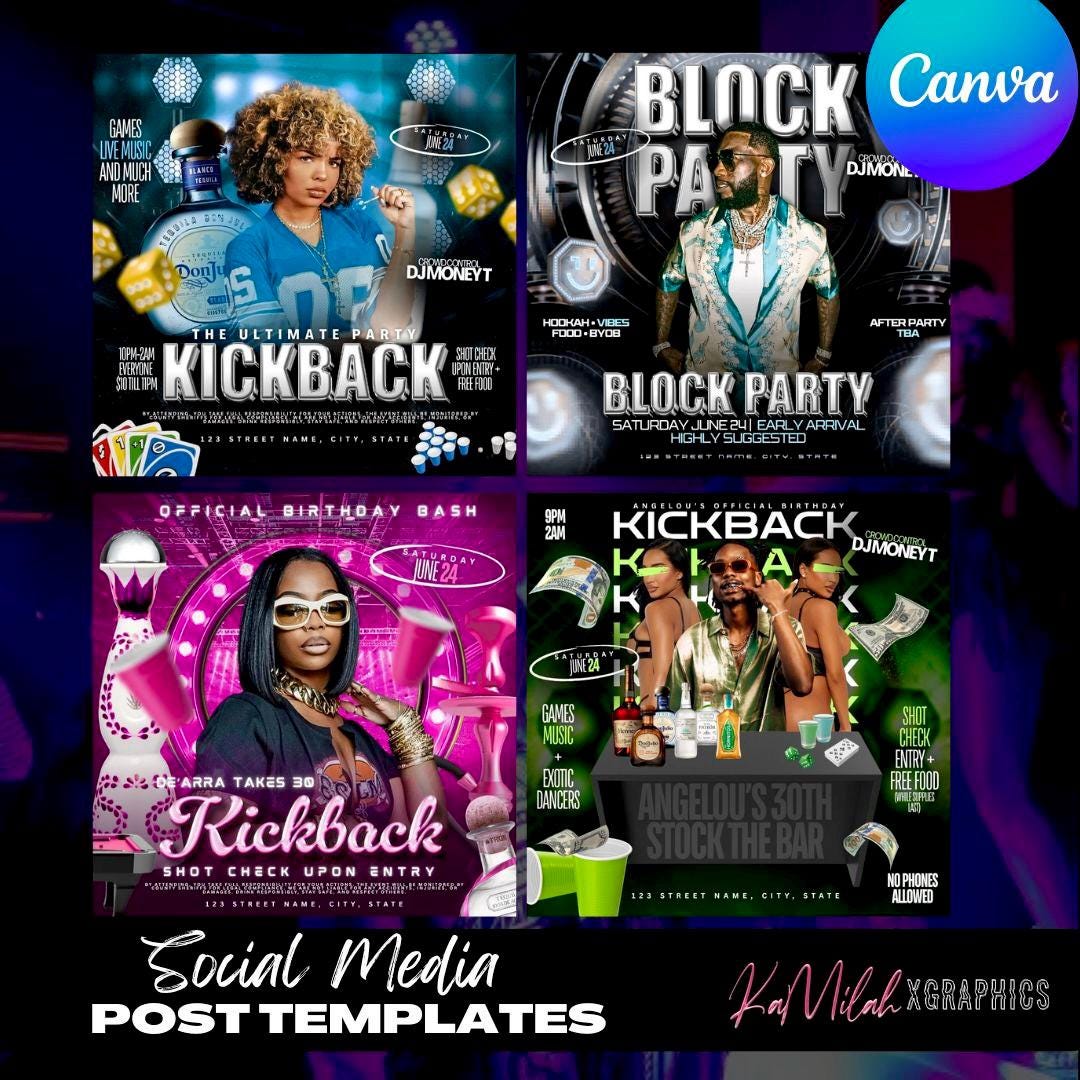 Editable Party Flyer Templates, Kickback, Birthday, Club (canva) - Etsy
