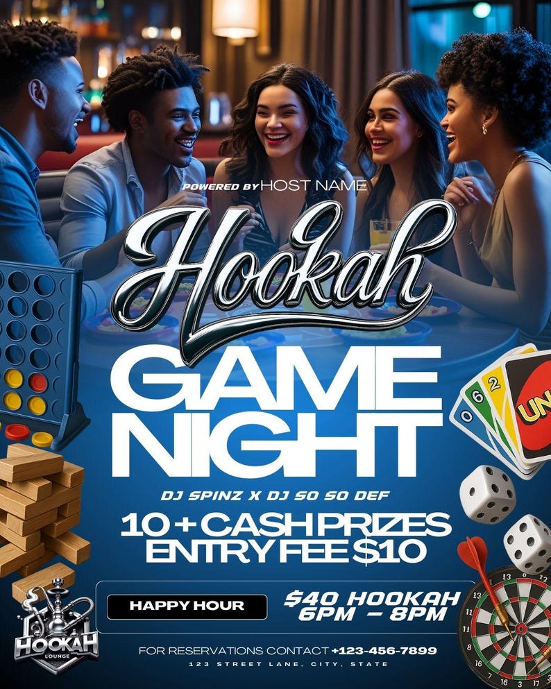 Hookah Game Night Flyer Templates, Club Event (canva Editable) - Etsy