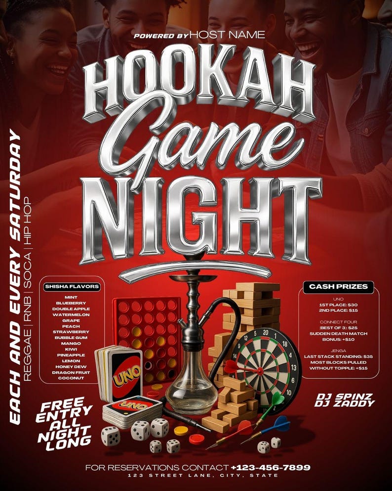 Hookah Game Night Flyer Templates, Club Event (canva Editable) - Etsy
