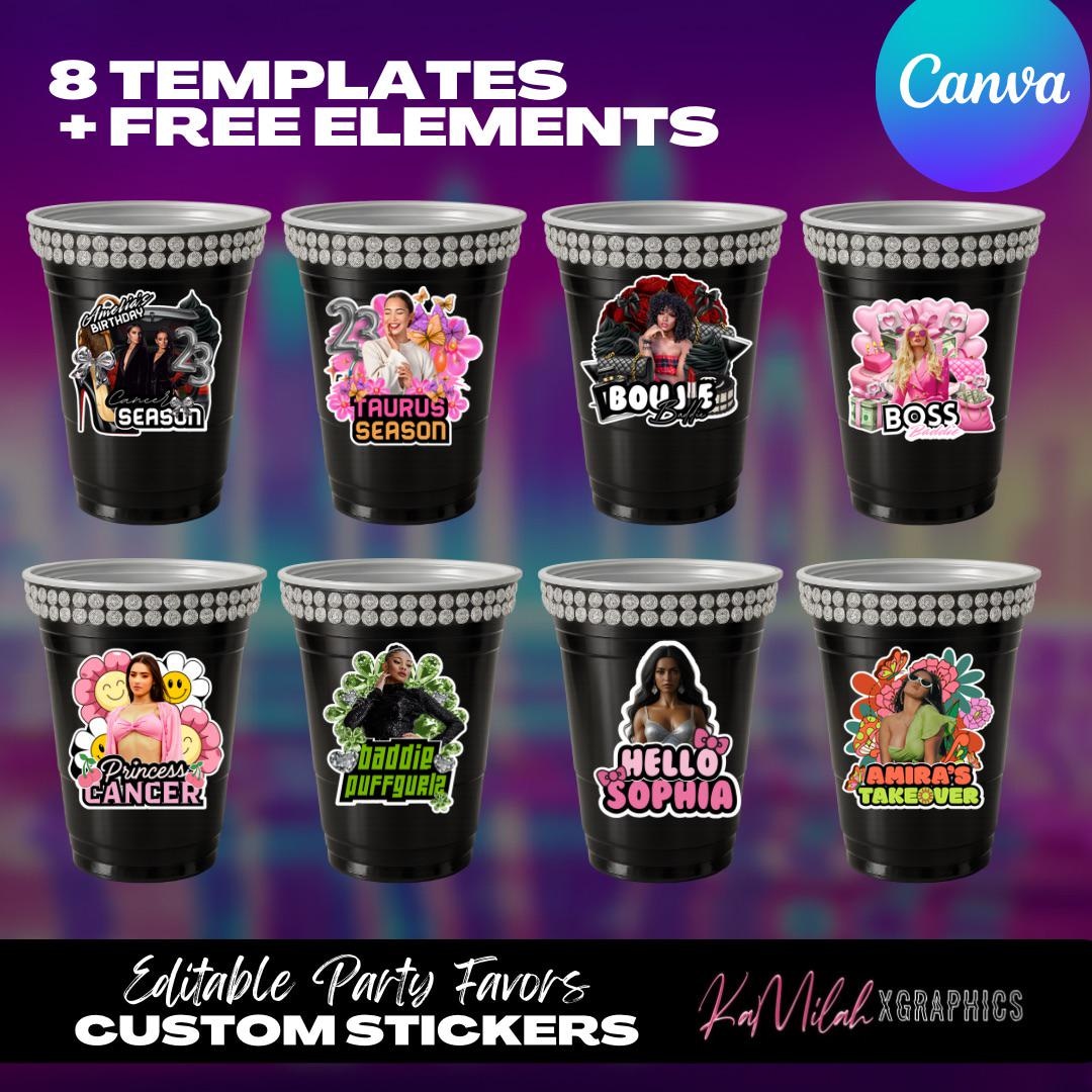 Editable Party Cup Template, Custom Favor Stickers (canva) - Etsy