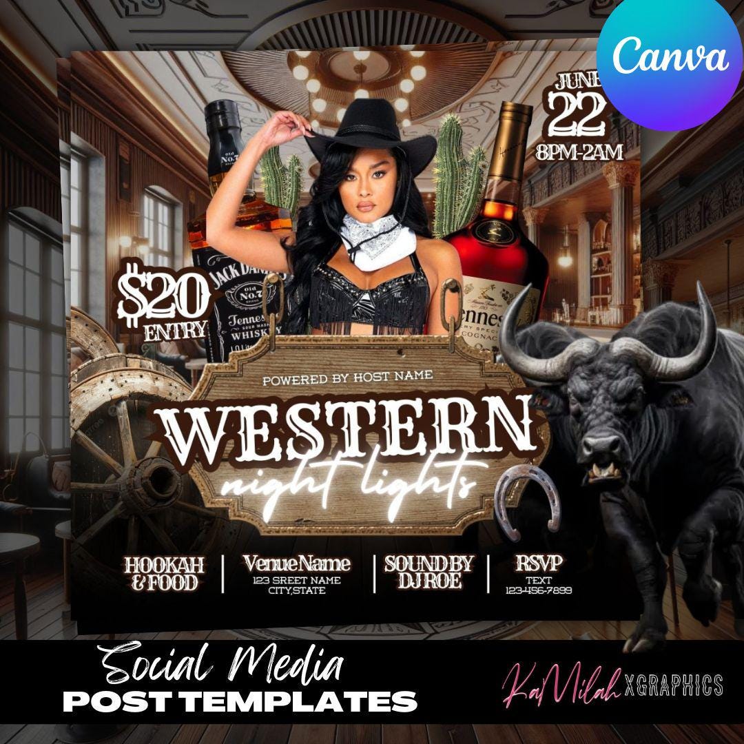 Western Flyer (1 TEMPLATE), Western Party Flyer, Birthday Western Party ...