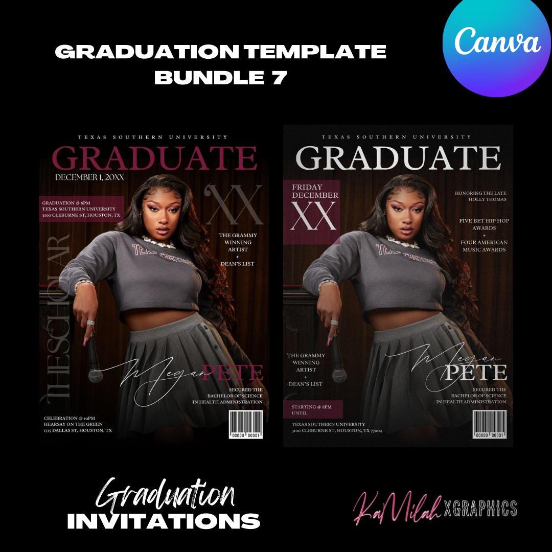 Magazine Cover Graduation Invitation Template, Canva (2 Templates) - Etsy