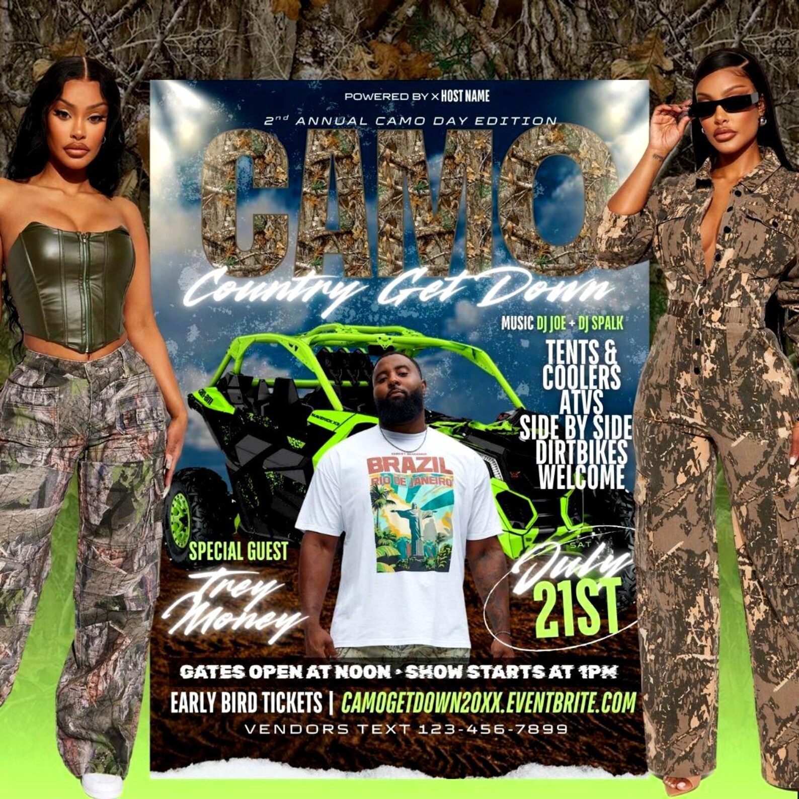 Camo Party Flyer Templates, ATV, Dirtbike (canva Editable, Digital ...