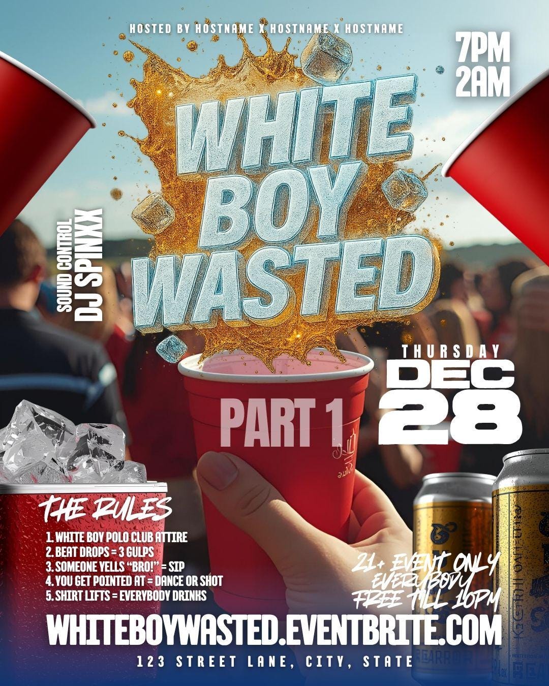 White Boy Wasted Party Flyer Templates, Club, Frat, House Party (canva ...