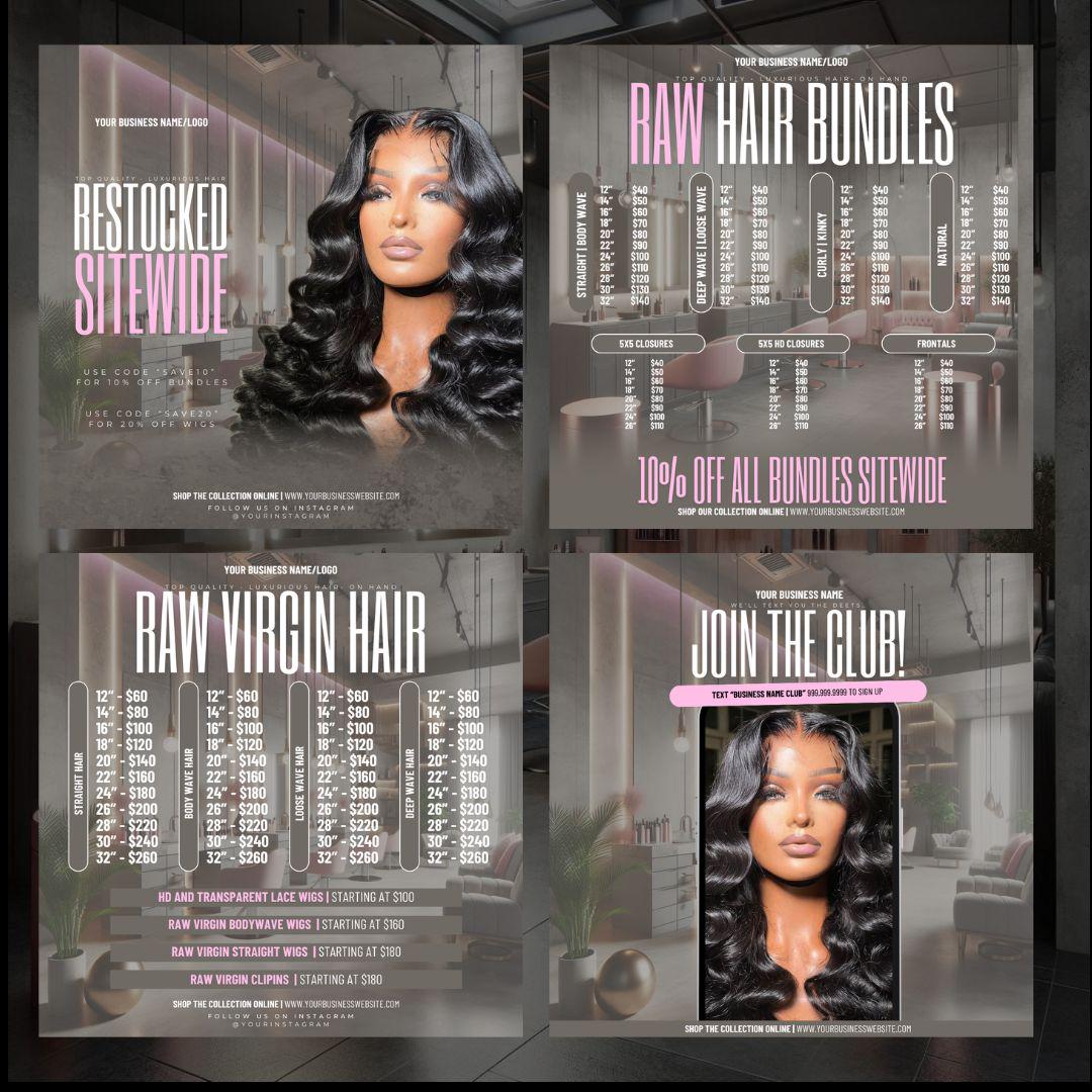 Hair Company Flyer Template Bundle, Social Media, Canva (digital ...