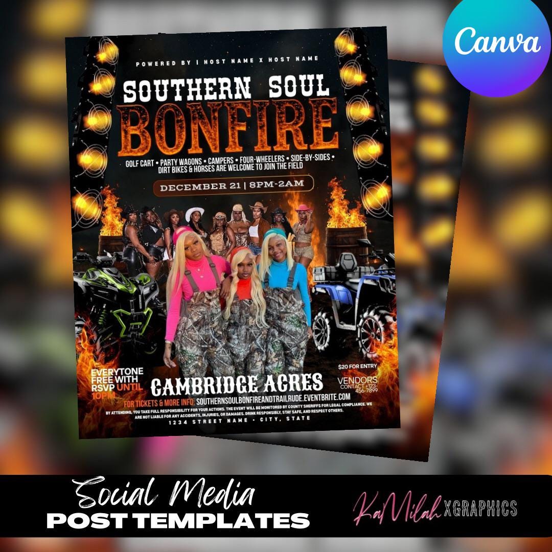 Bonfire Party Flyer, Camo Western Theme (canva Editable) - Etsy