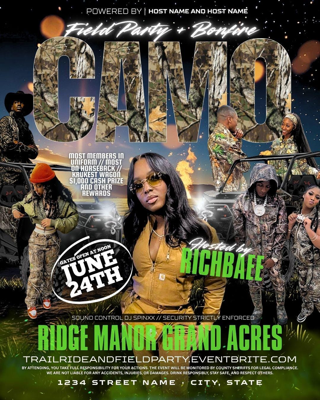Camo Field Party Flyer, Bonfire Event, Trail Ride (canva Template) - Etsy