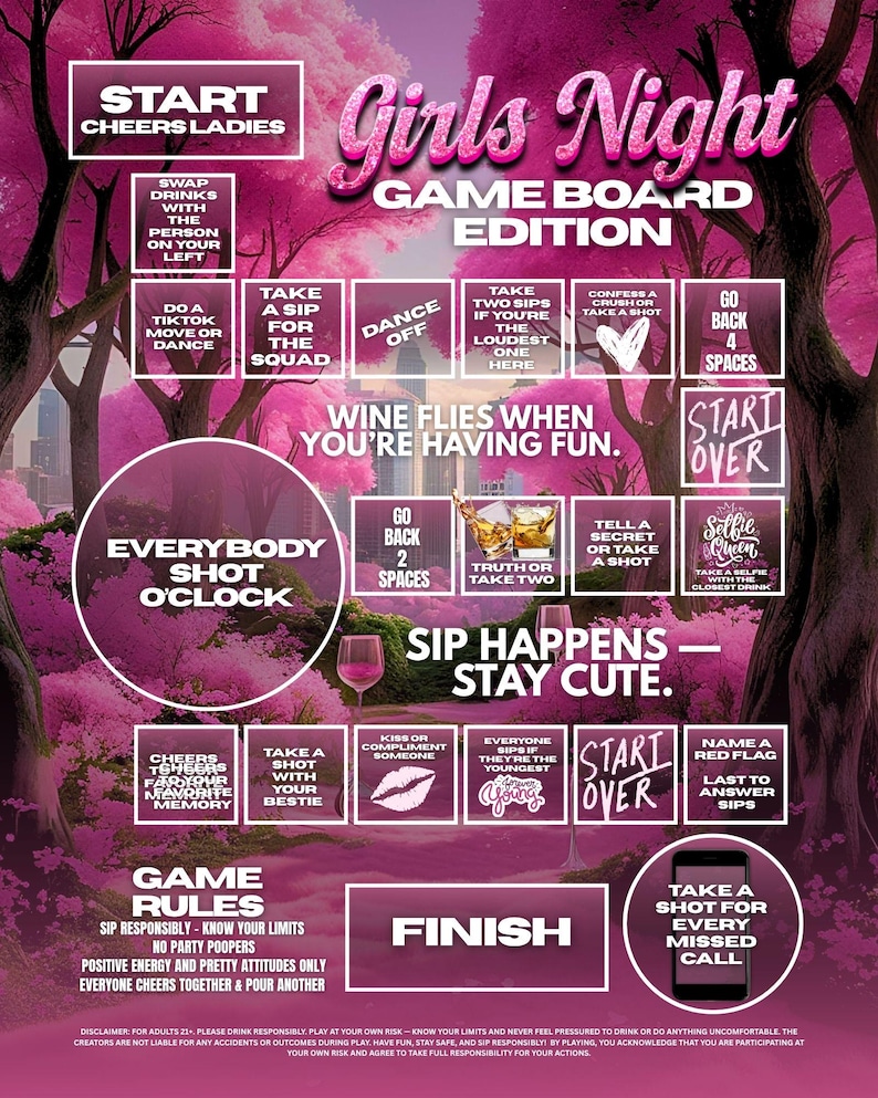 Editable Girls Night Game Board Template, 16x20 (canva Digital Download ...