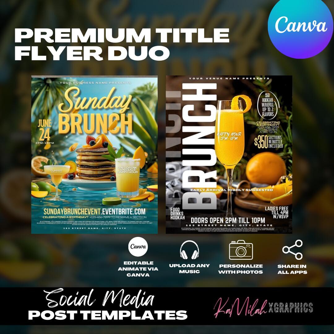 Brunch Flyer Template Duo, Day Party, Ladies Night (canva Editable) - Etsy