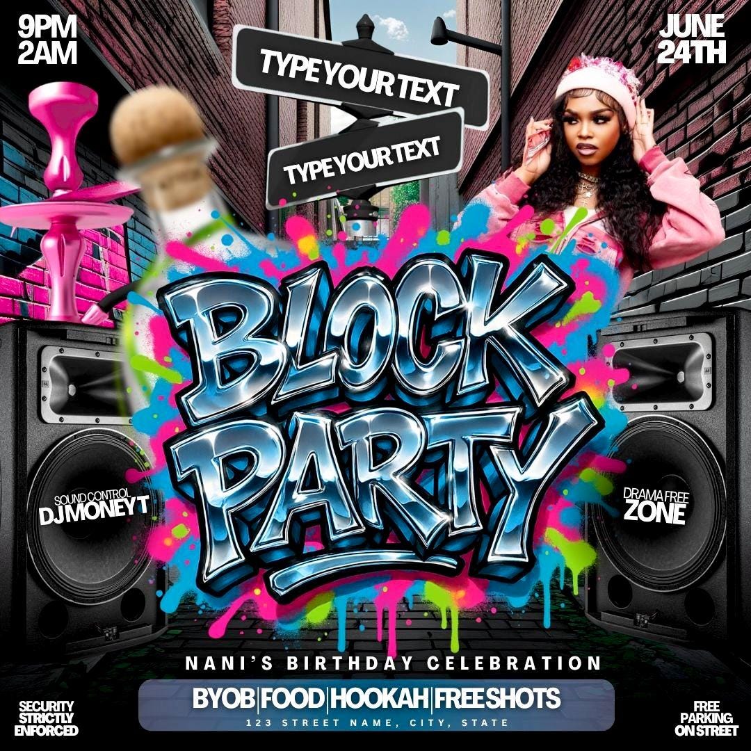 Kickback & Block Party Flyer Templates, Editable Canva (digital ...