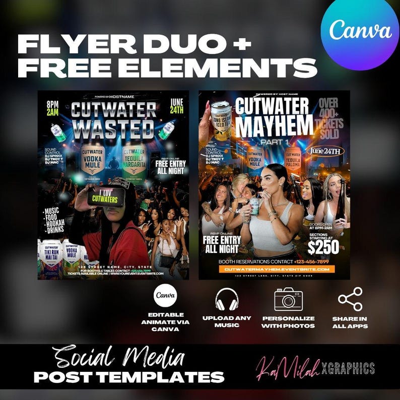 Party Flyer Templates, Club, Birthday, Hookah, Kickback (canva Editable ...