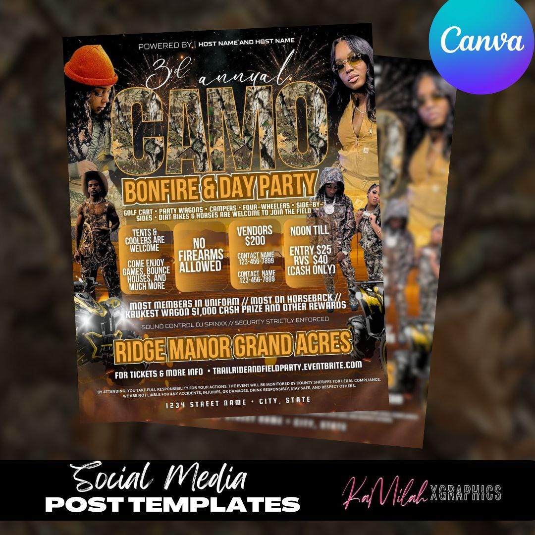 Camo Bonfire Party Flyer Template, ATV, Dirtbike (canva Editable) - Etsy