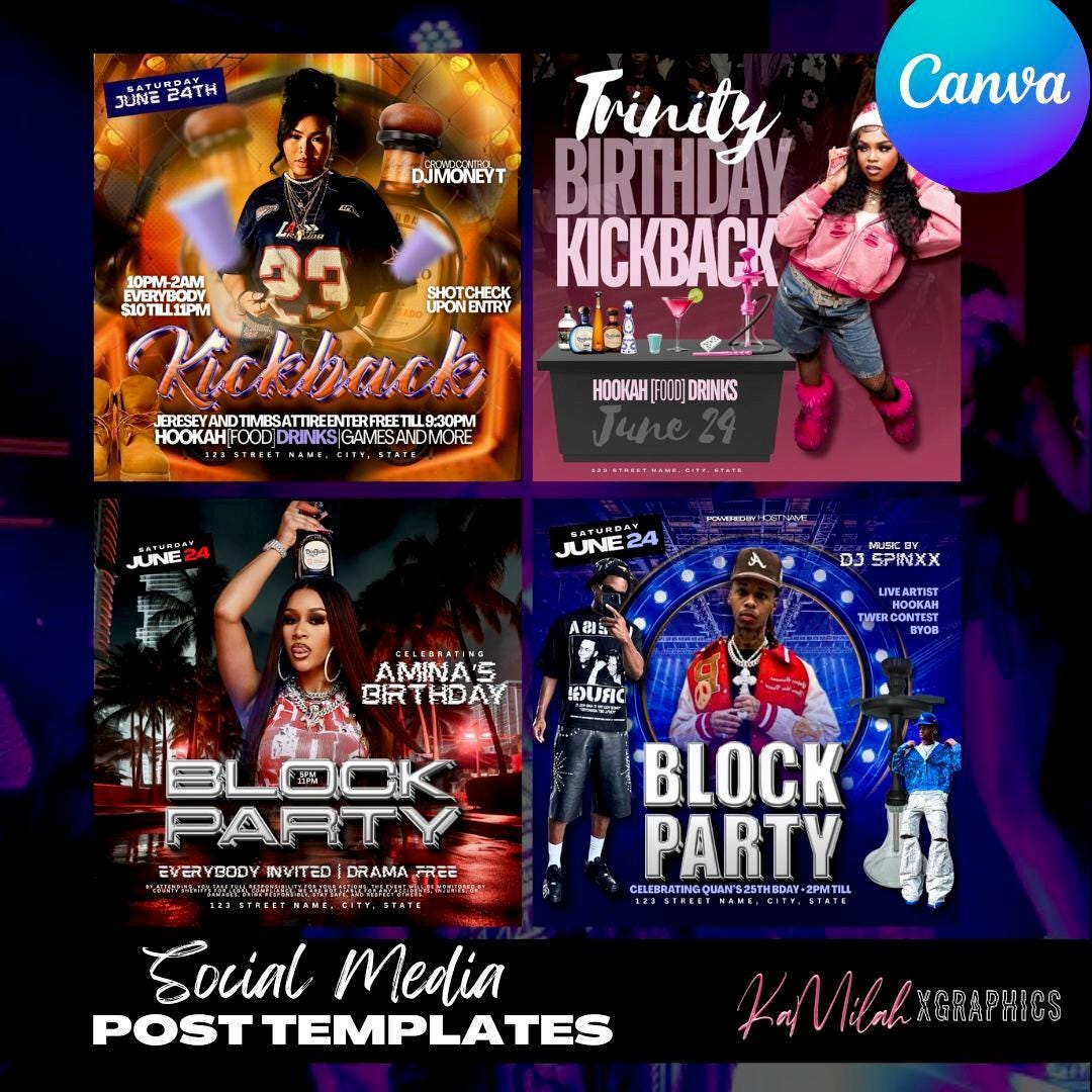 Editable Kickback Party Flyer Templates, Block Party, Game Night (canva ...