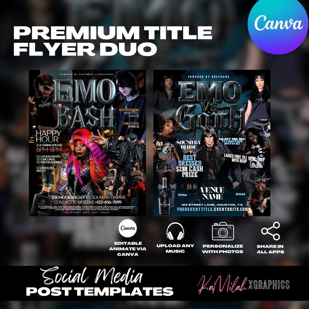 Club Flyer (2 TEMPLATES), Emo Party Flyer, Goth Flyer, Event Flyer ...