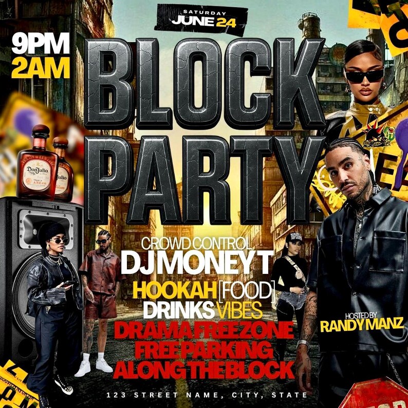 Kickback Block Party Flyer Templates, Editable Canva (digital Download ...