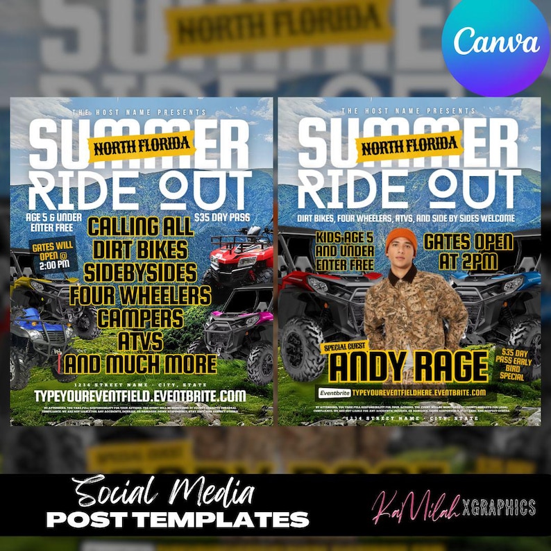 ATV Party Flyer Templates, Dirtbike, Four Wheelers (canva Editable) - Etsy