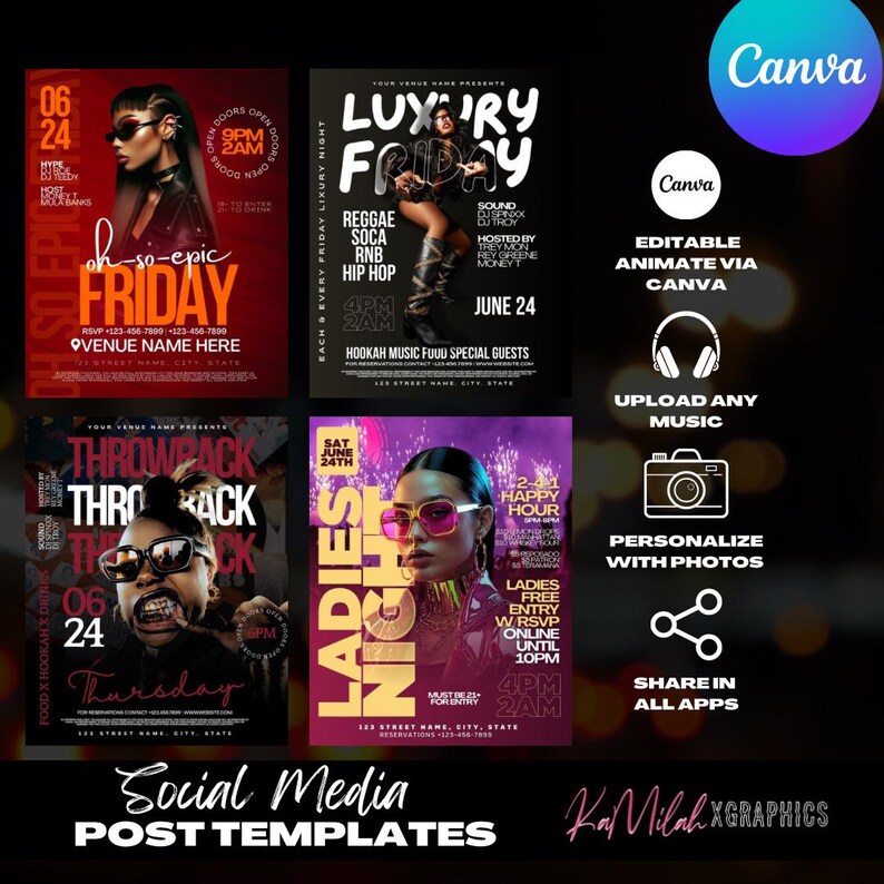 Editable Club Flyer Templates, Ladies Night, Canva (digital Download ...