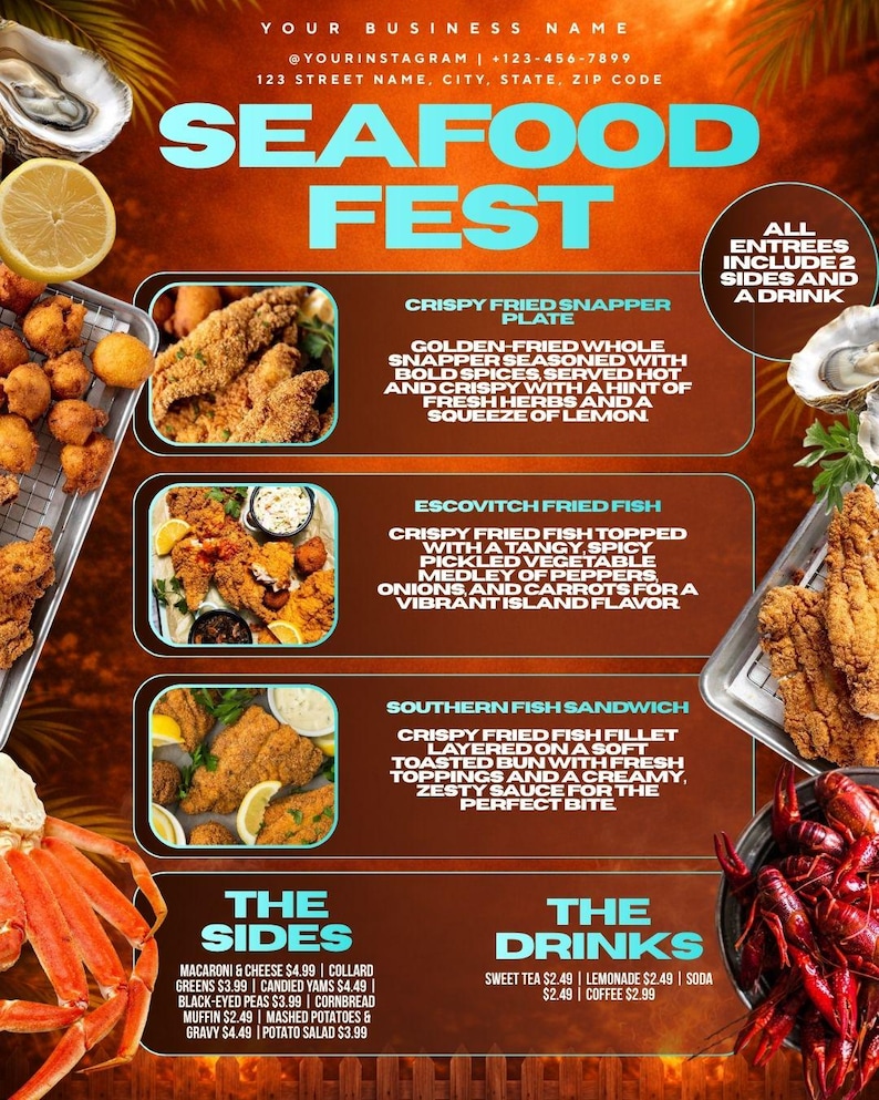 Fish Fry, Seafood Boil, Crawfish Boil, Food Menu Flyer Templates ...