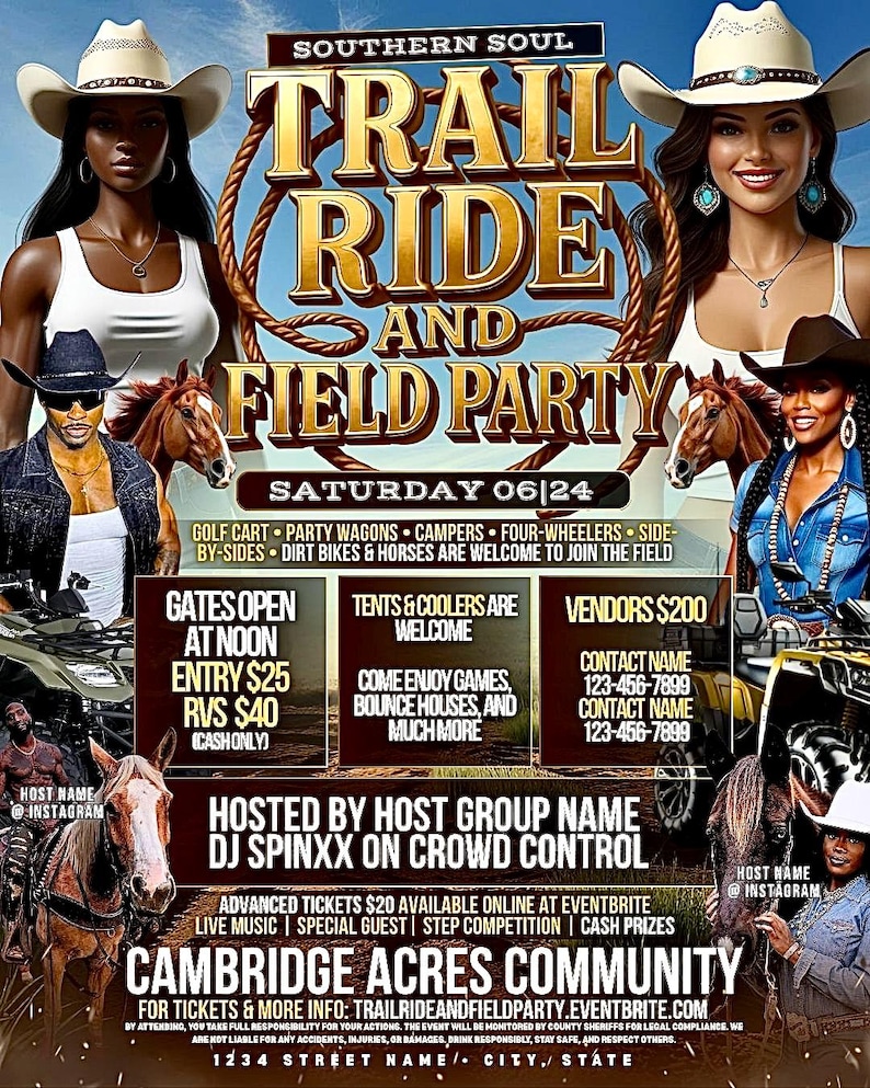 Western Party Flyer Templates, Rodeo, Trail Ride (editable Canva) - Etsy