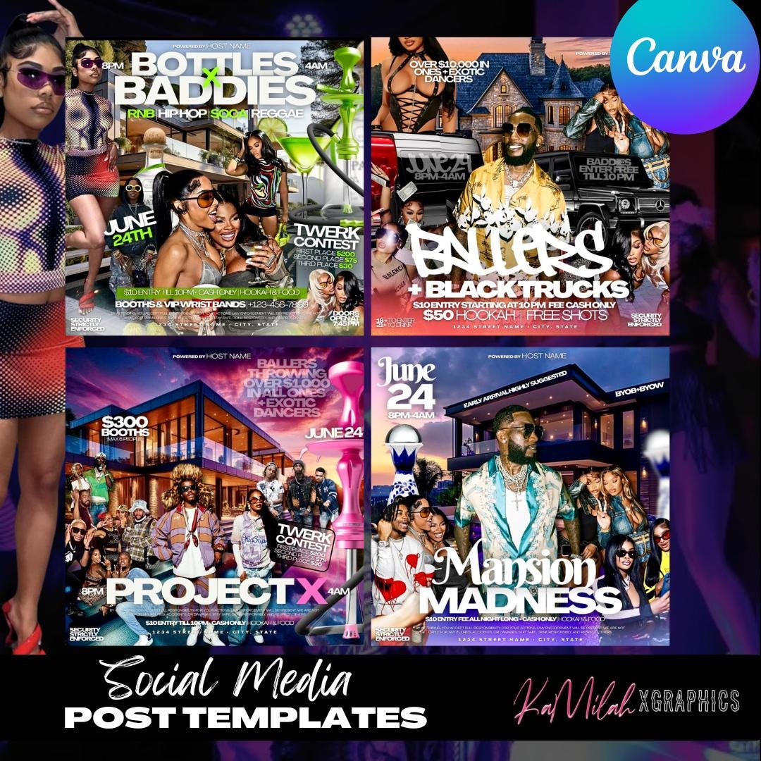Mansion Party Flyer (4 TEMPLATES) Kickback Flyer, Birthday Party Flyer ...