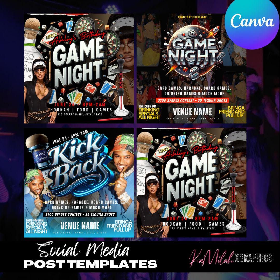 Kickback Party Flyer Template, Hookah, Game Night (canva Editable) - Etsy