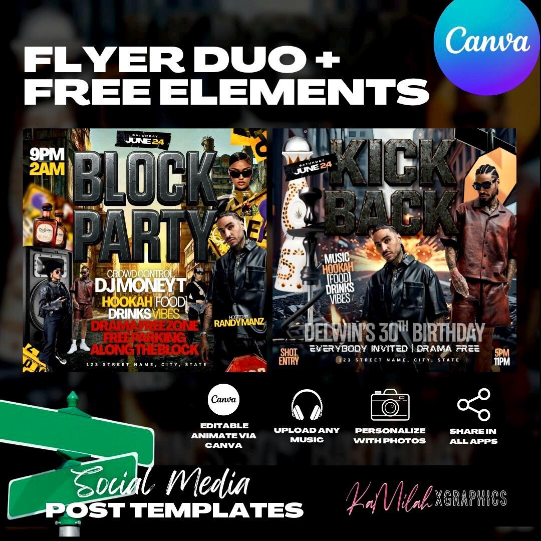 Kickback Block Party Flyer Templates, Editable Canva (digital Download ...