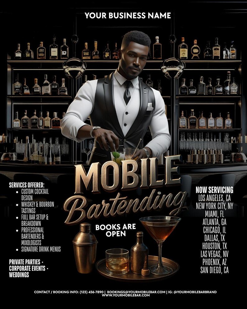 Mobile Bartending Flyer Templates, Event Promotion (canva Editable) - Etsy