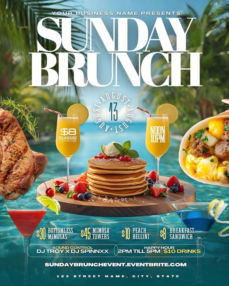Brunch Flyer Templates, Day Party, Ladies Night (editable Canva) - Etsy