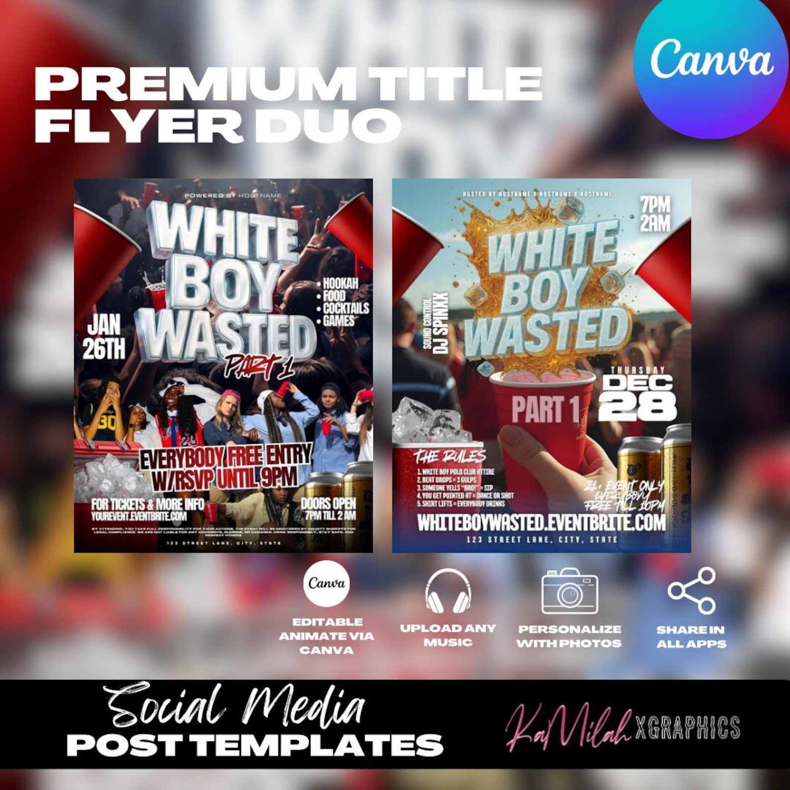 White Boy Wasted Party Flyer Templates, Club, Frat, House Party (canva ...