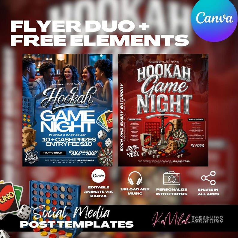 Hookah Game Night Flyer Templates, Club Event (canva Editable) - Etsy