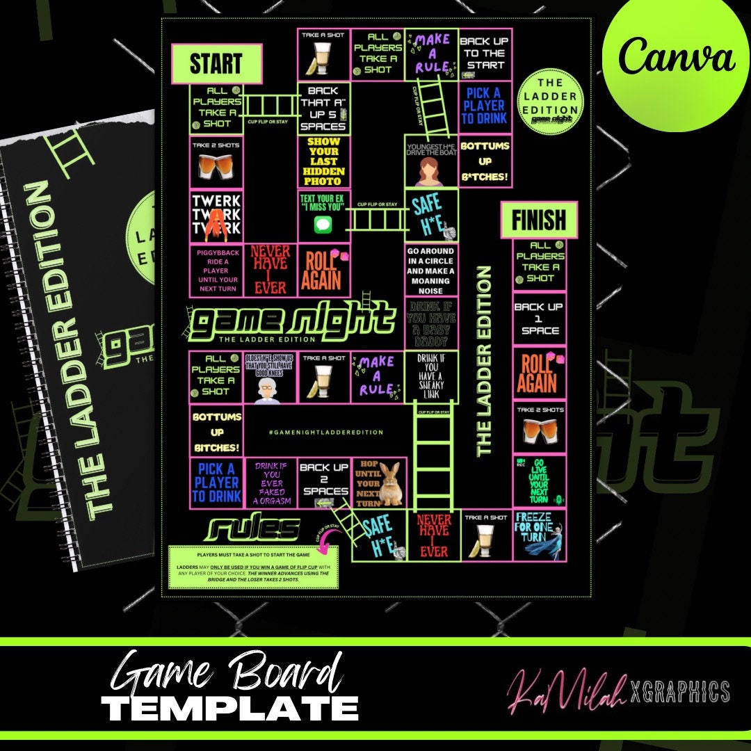 Custom Game Board, Drunk Game Board, Canva Editable Game Board Template ...