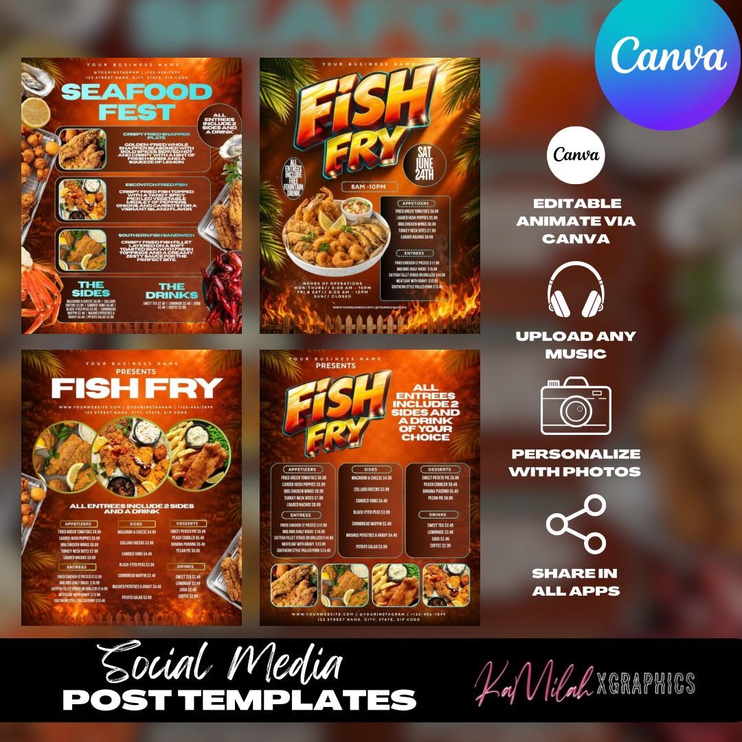 Fish Fry, Seafood Boil, Crawfish Boil, Food Menu Flyer Templates ...