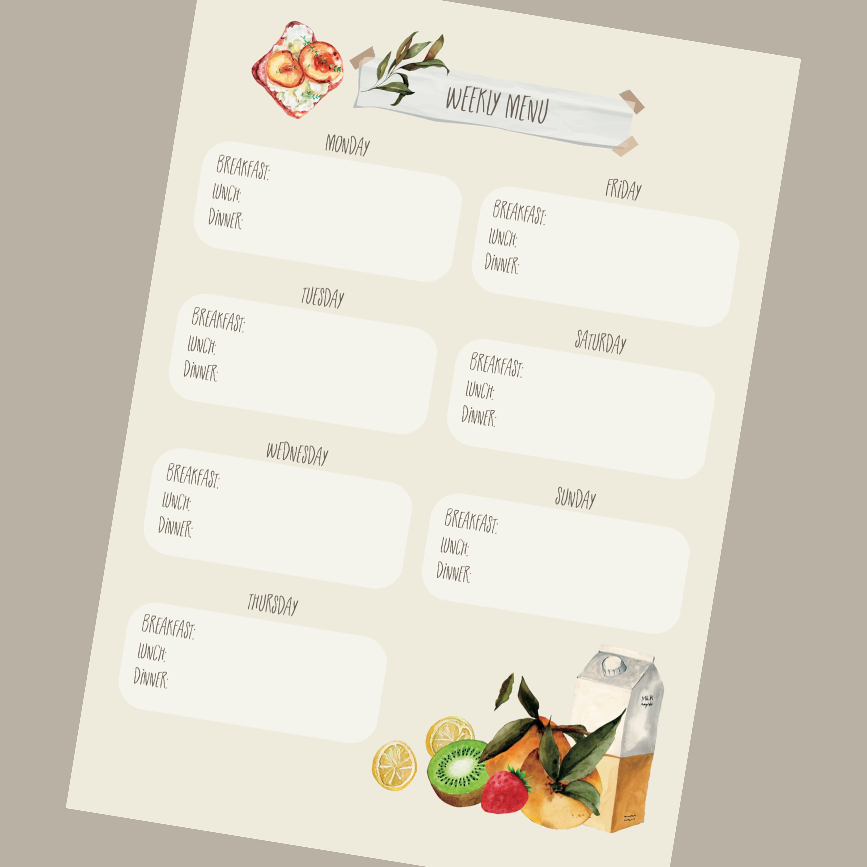 Printable Recipe Cards and Weekly Menu Template PDF, Cute and Simple ...