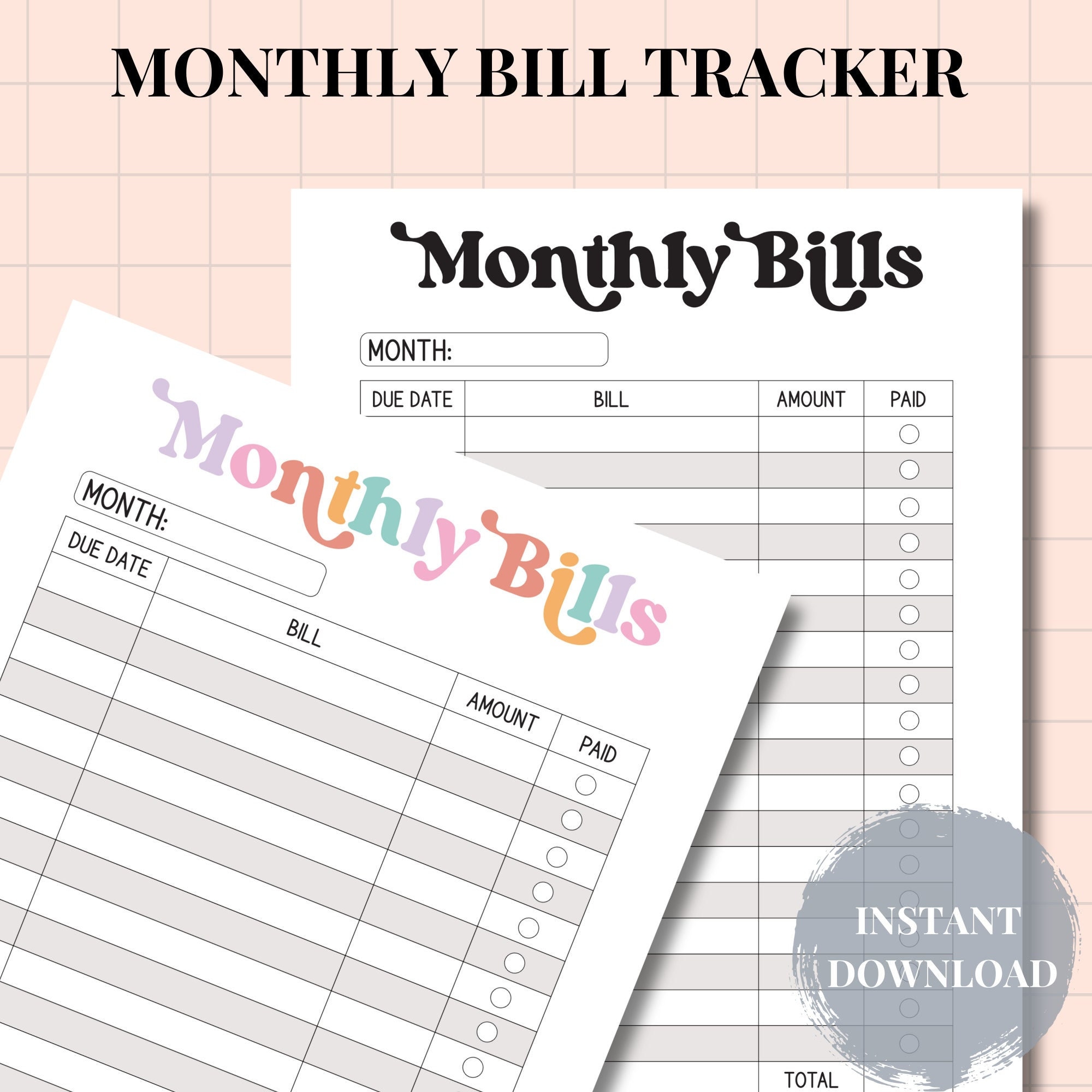 Monthly Bill Tracker Printable, Bill Pay Checklist Organizer, Utility ...
