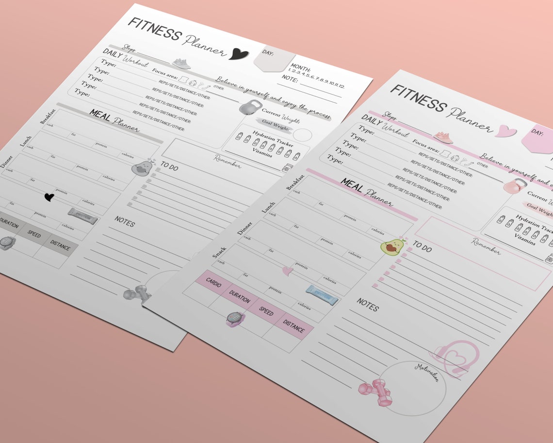 Printable Fitness Daily Goal Planner, Workout Exercises Log, Health ...