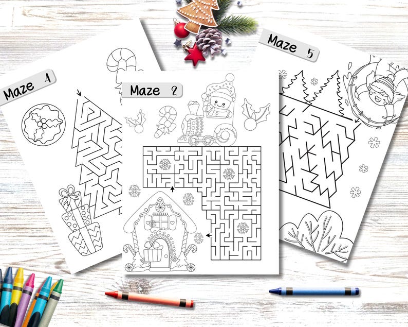 Christmas Mazes for Kids: 20 Printable Coloring Pages (digital Download ...