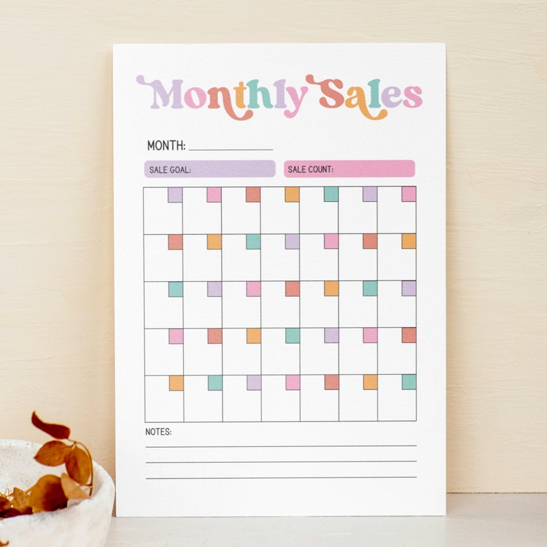 Printable Monthly Sales Tracker Calendar: Small Business Sales Log ...