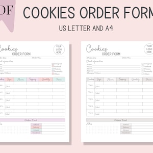Printable Cookies Order Form, Ideal for Home-based Cookie Business ...