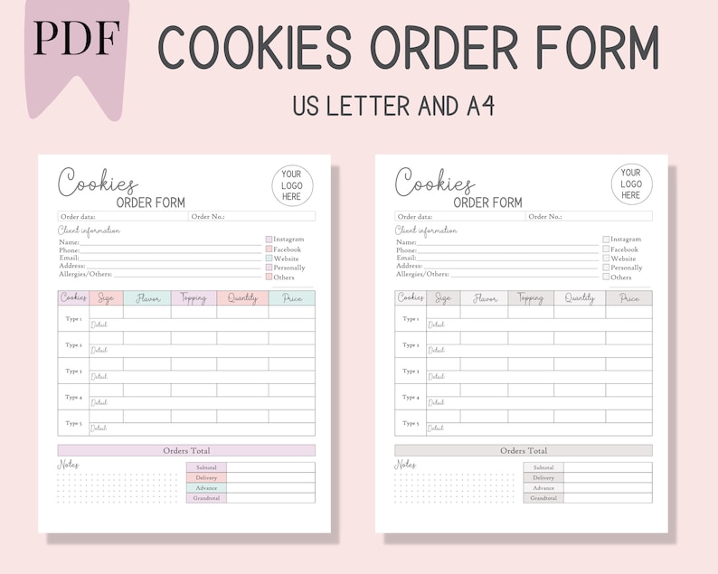 Printable Cookies Order Form, Ideal for Home-based Cookie Business ...