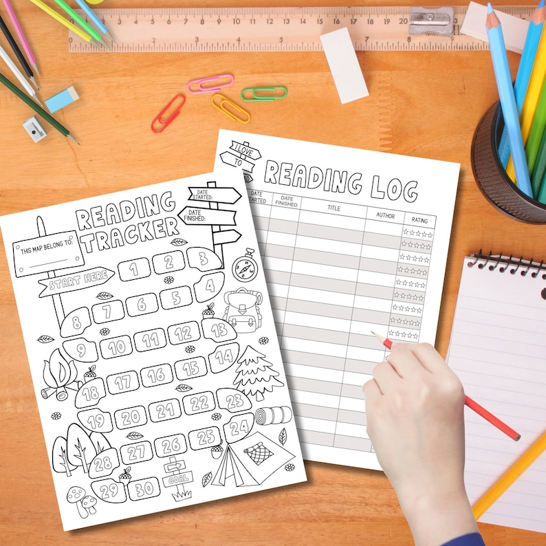 Camp Reading Tracker Printable: Kids Reading Log, Colorable Map (PDF ...