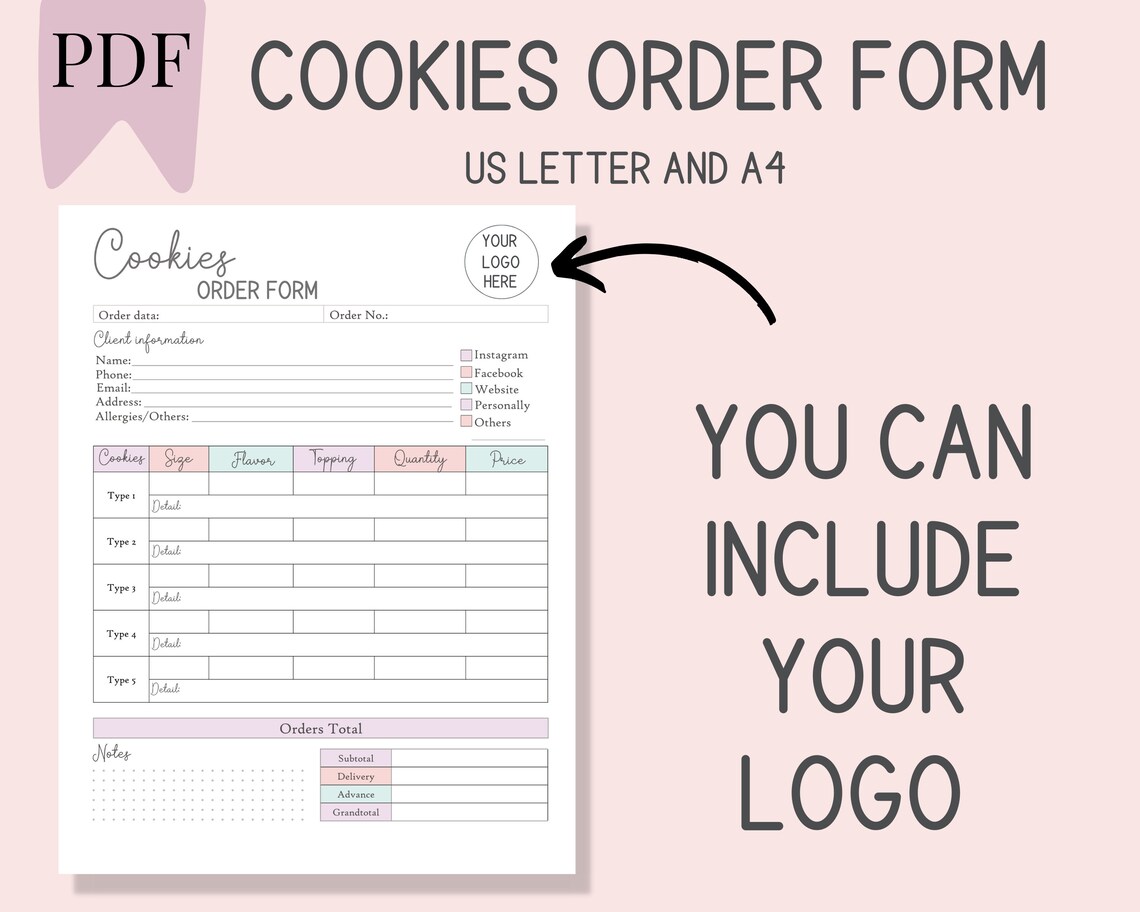 Printable Cookies Order Form, Ideal for Home-based Cookie Business ...