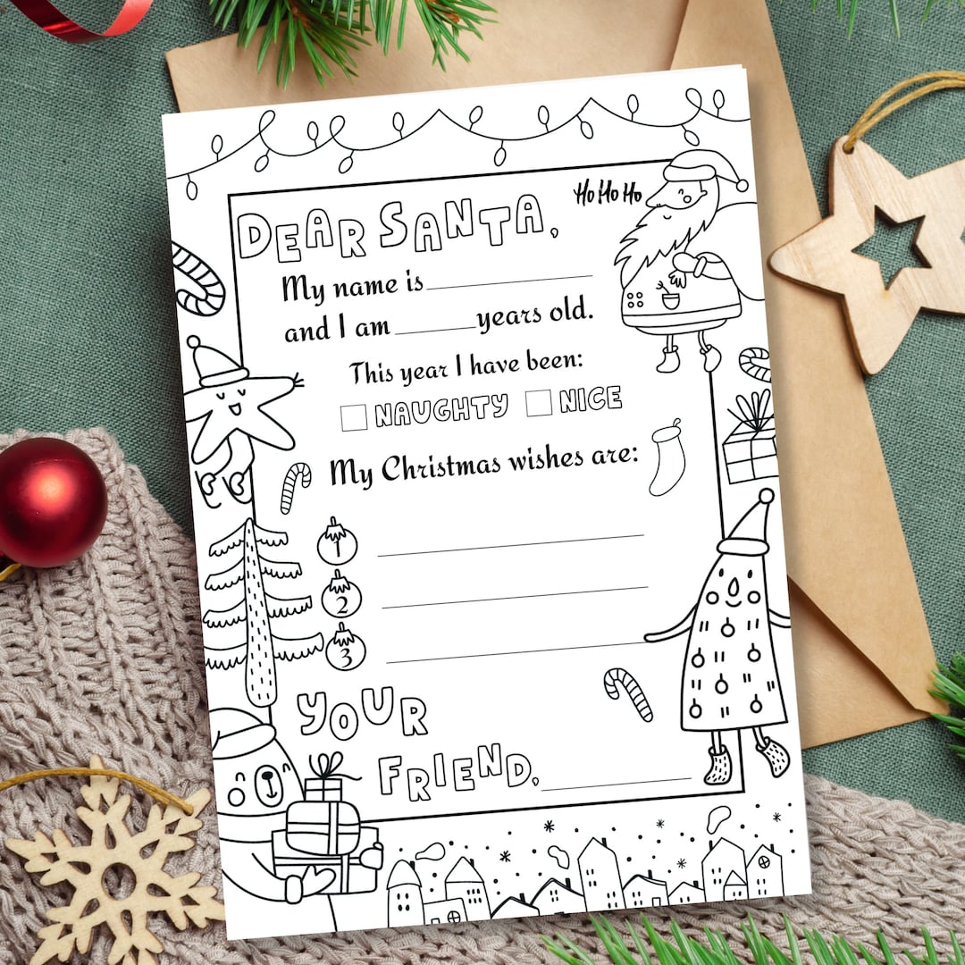 Letter to Santa Coloring Page: Kids Christmas Wish List (printable PDF ...