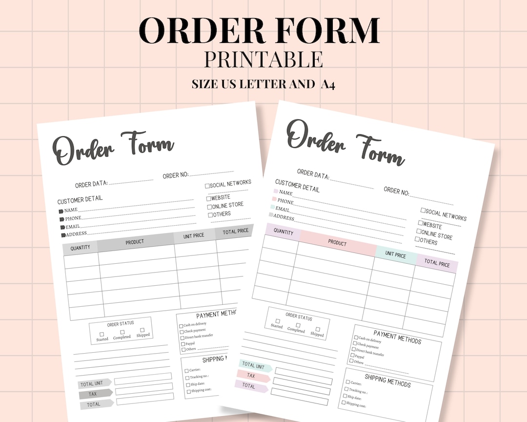 Printable Order Form: Small Business Sales Tracker (A4/US Letter) (PDF ...