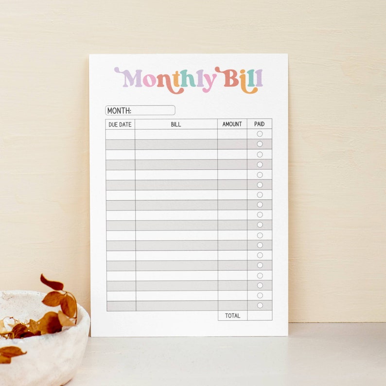 Monthly Bill Tracker Printable, Bill Pay Checklist Organizer, Utility ...