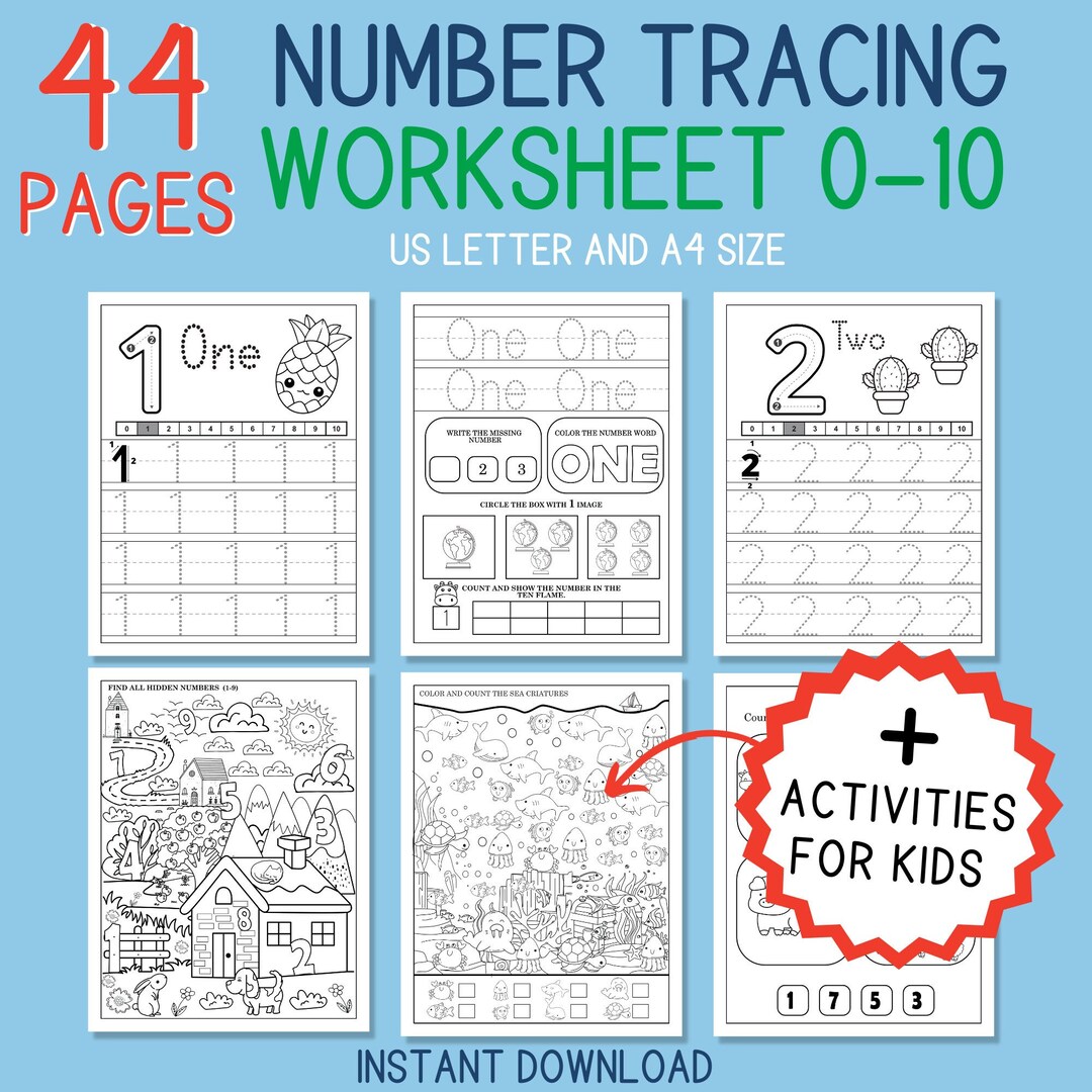 Number Tracing Worksheets 0-10: Preschool Math Activities (PDF) - Etsy