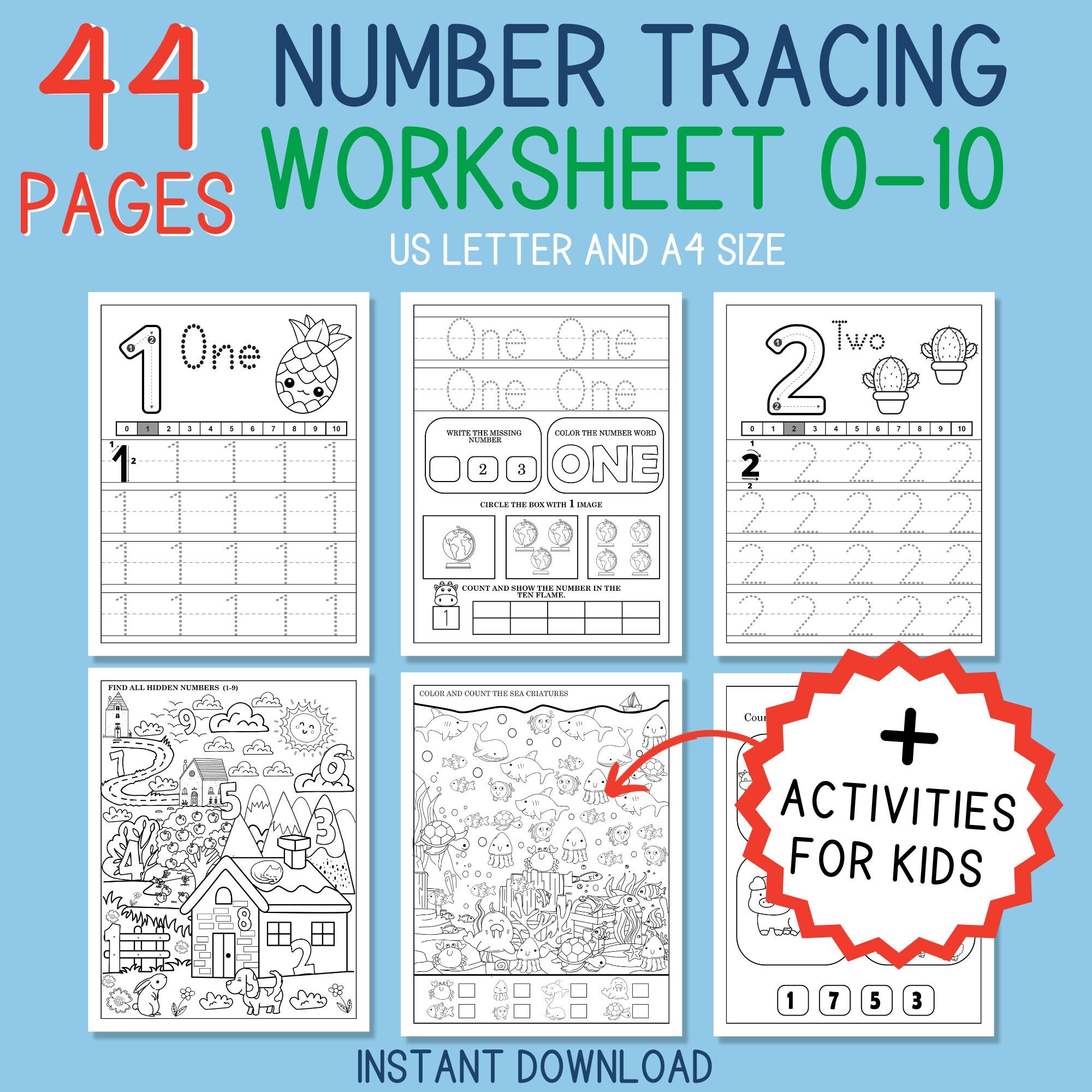 Number Tracing Worksheets 0-10: Preschool Math Activities (PDF) - Etsy