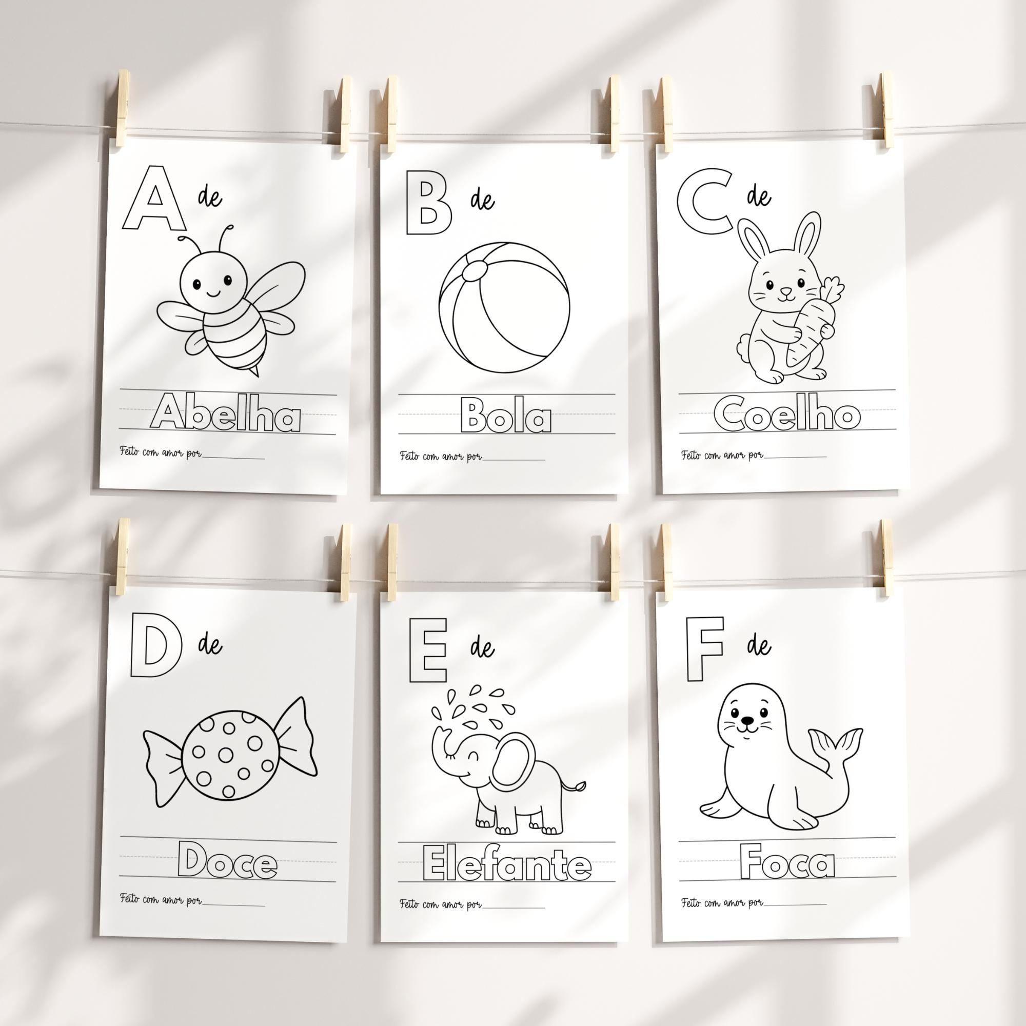 Portuguese ABC Coloring Book: Baby Shower Guest Book (PDF Printable A4 ...