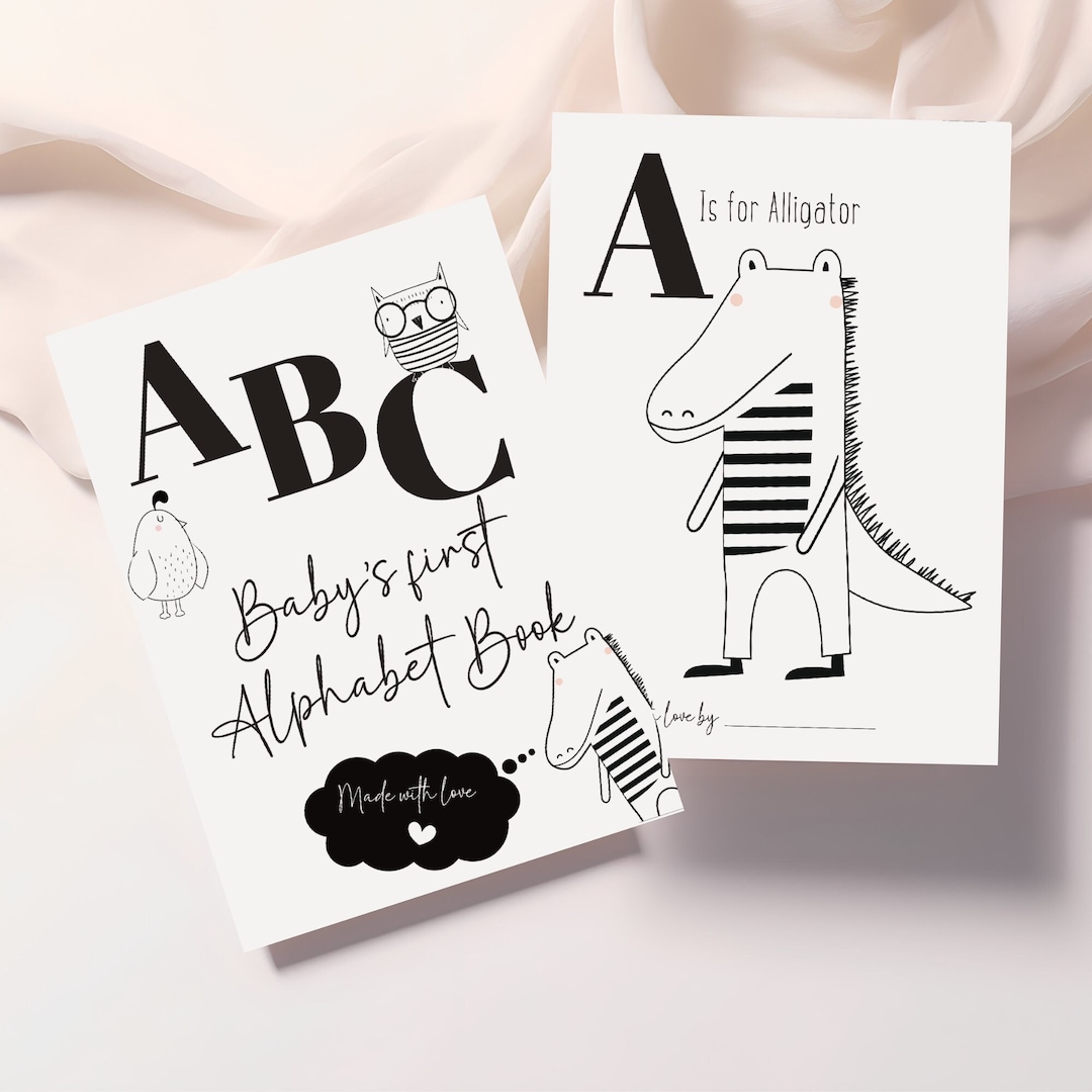 Printable Baby Shower Coloring Book With Animal Alphabet Pages Fun Baby ...