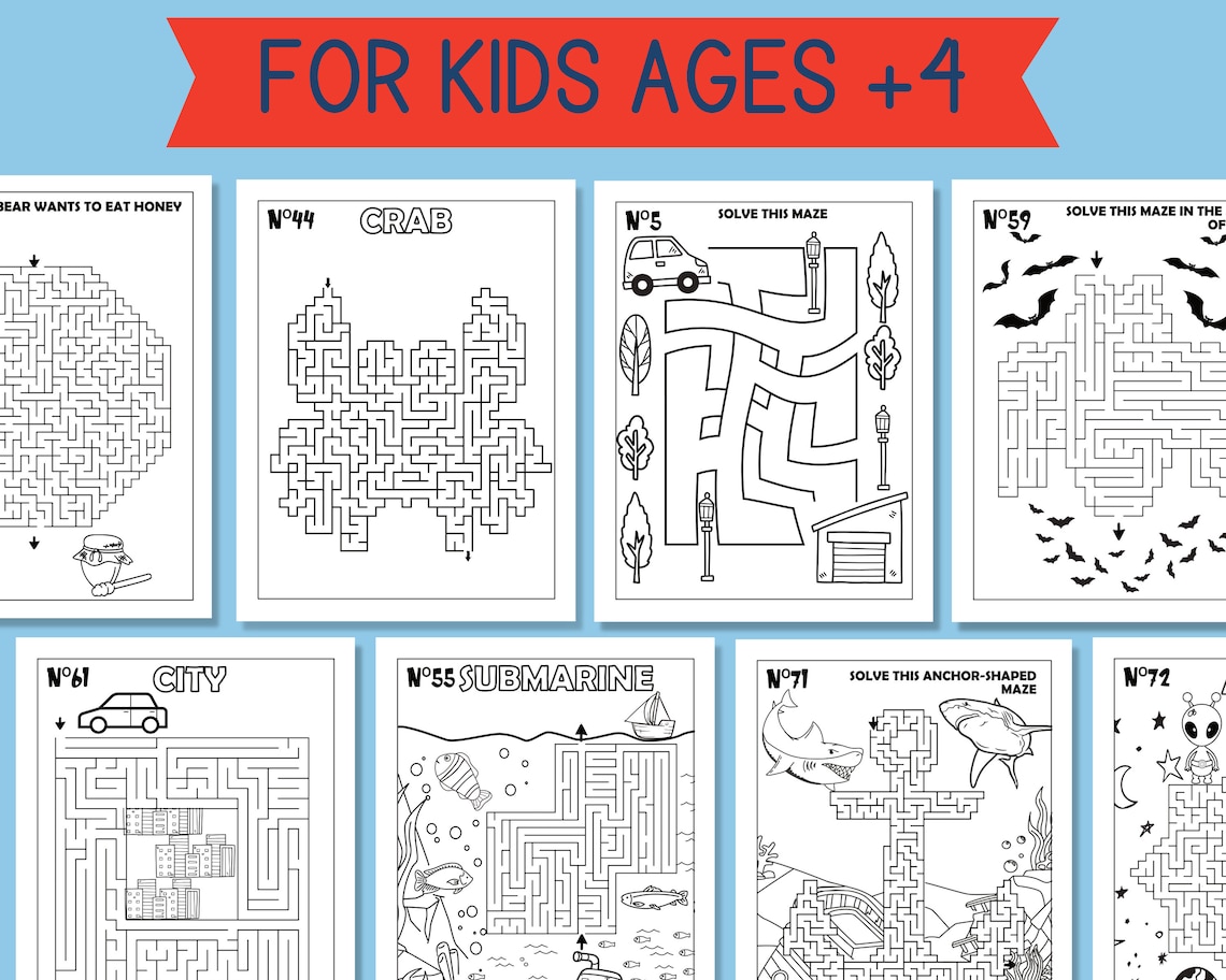 80 Mazes to Print for Kids With Solutions,fun Activities and Coloring ...