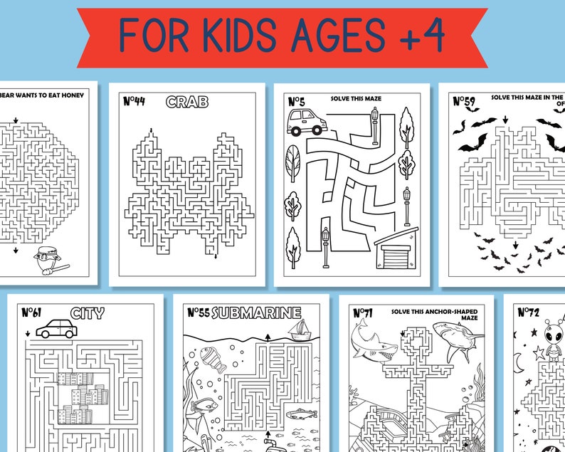 80 Mazes to Print for Kids With Solutions,fun Activities and Coloring ...